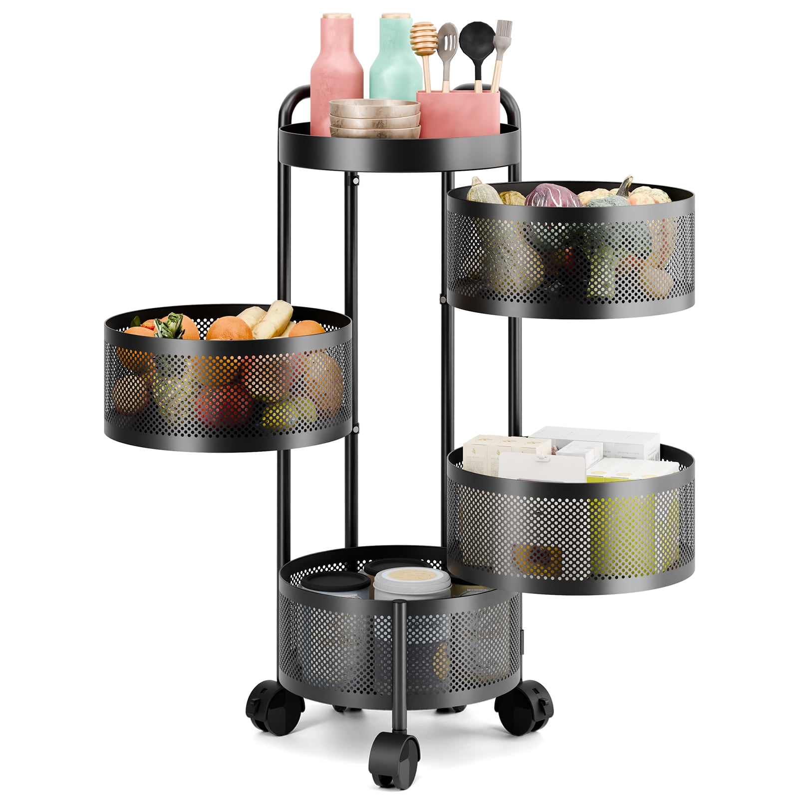 Nanly 4 Tiers Kitchen Rotating Trolley, Circular Rotating Basket ...