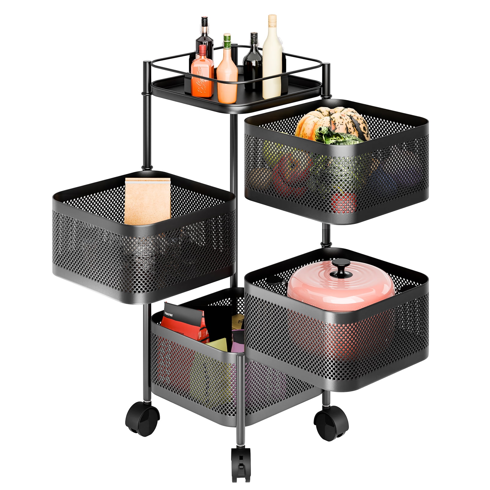 Nanly 4 Tiers Rotating Kitchen Storage Rack, Square Rotating Basket ...