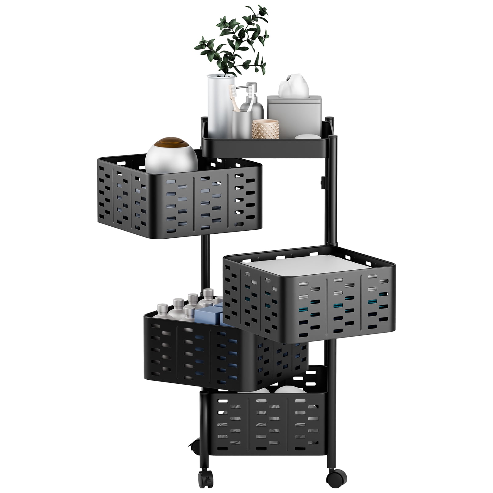Nanly 4 Tiers Rotating Trolley, Square Kitchen Trolley, Rotating ...