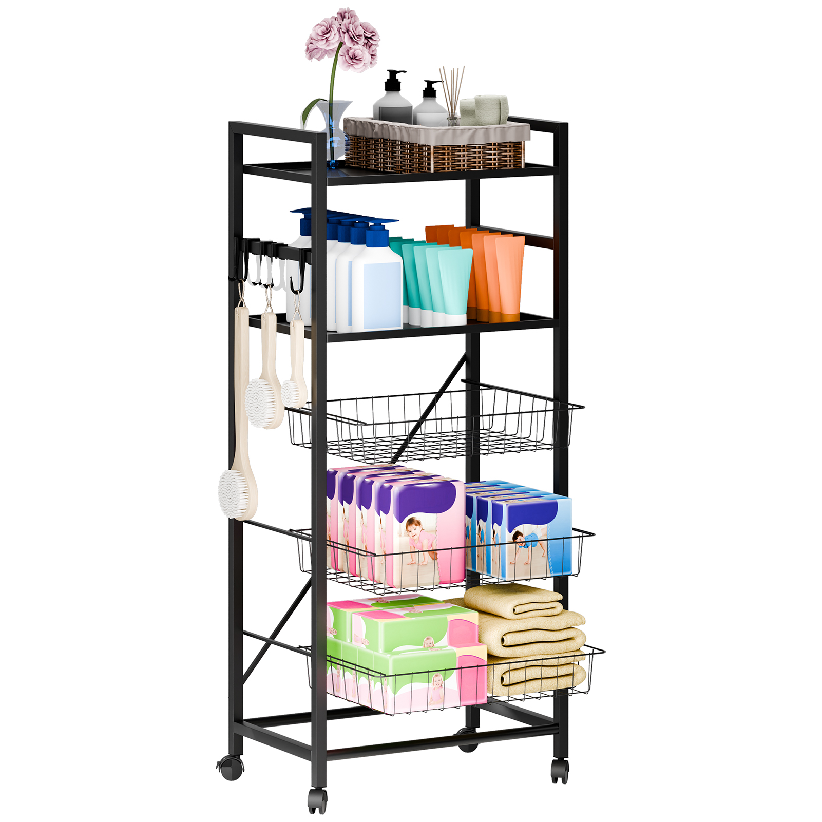 Nanly 5-Layer Fruit Basket Storage Rack, Stackable Storage cart with ...