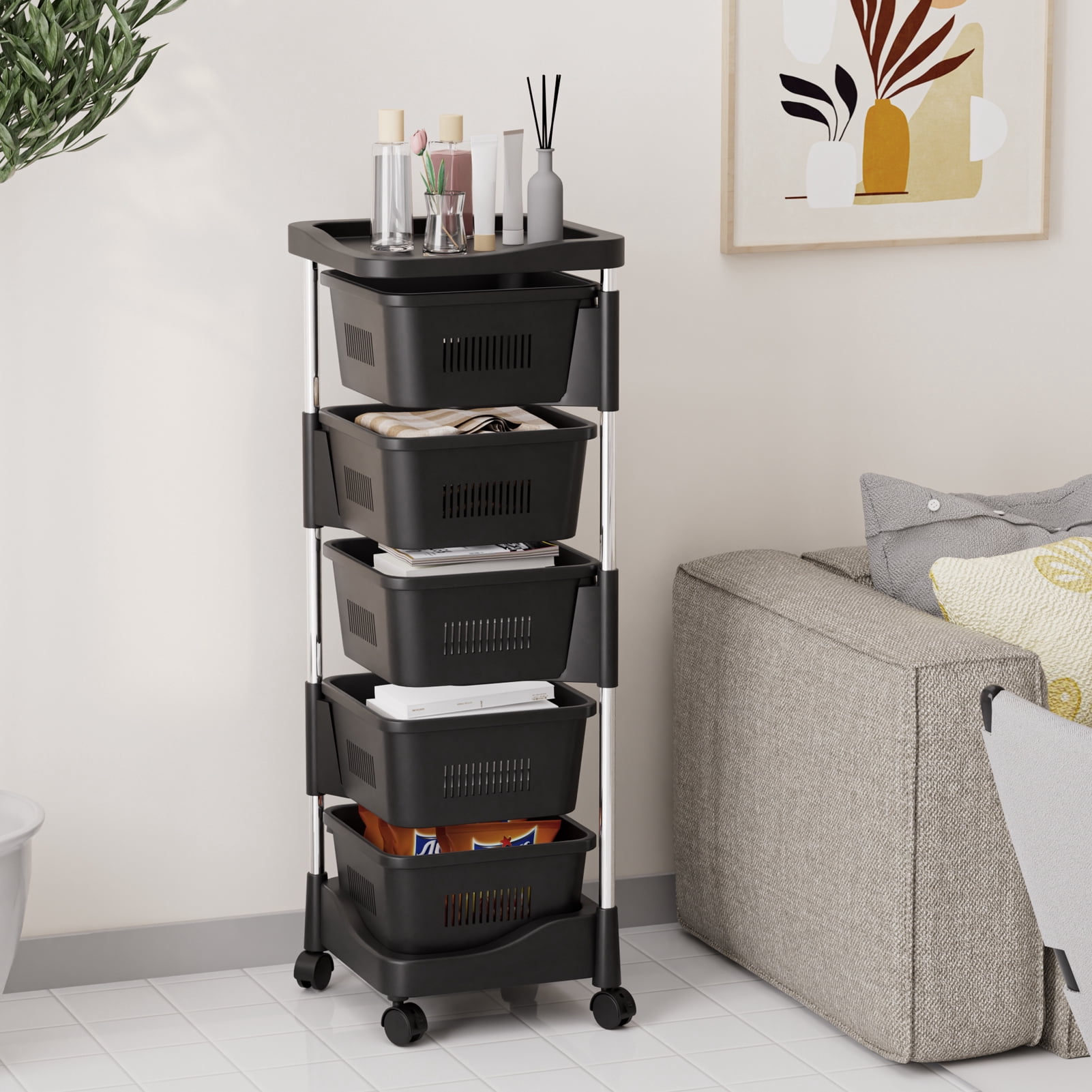 Nanly 5 Layers Rotating Trolley, Rotating Kitchen Storage Shelves ...