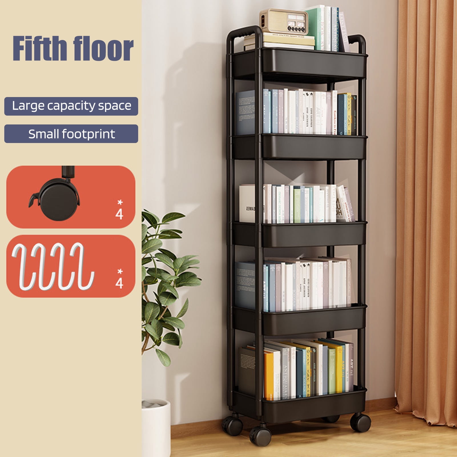 Nanly 5-Tier Rolling Utility Cart with Wheels, Multi-Functional Storage ...