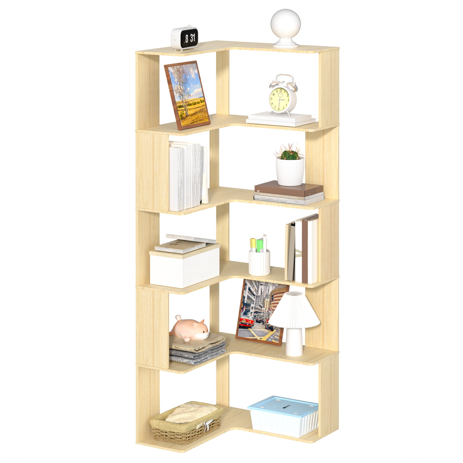 Nanly 5 Tiers Corner Bookshelf, L Shaped Bookcase with Anti-Drop Panel ...