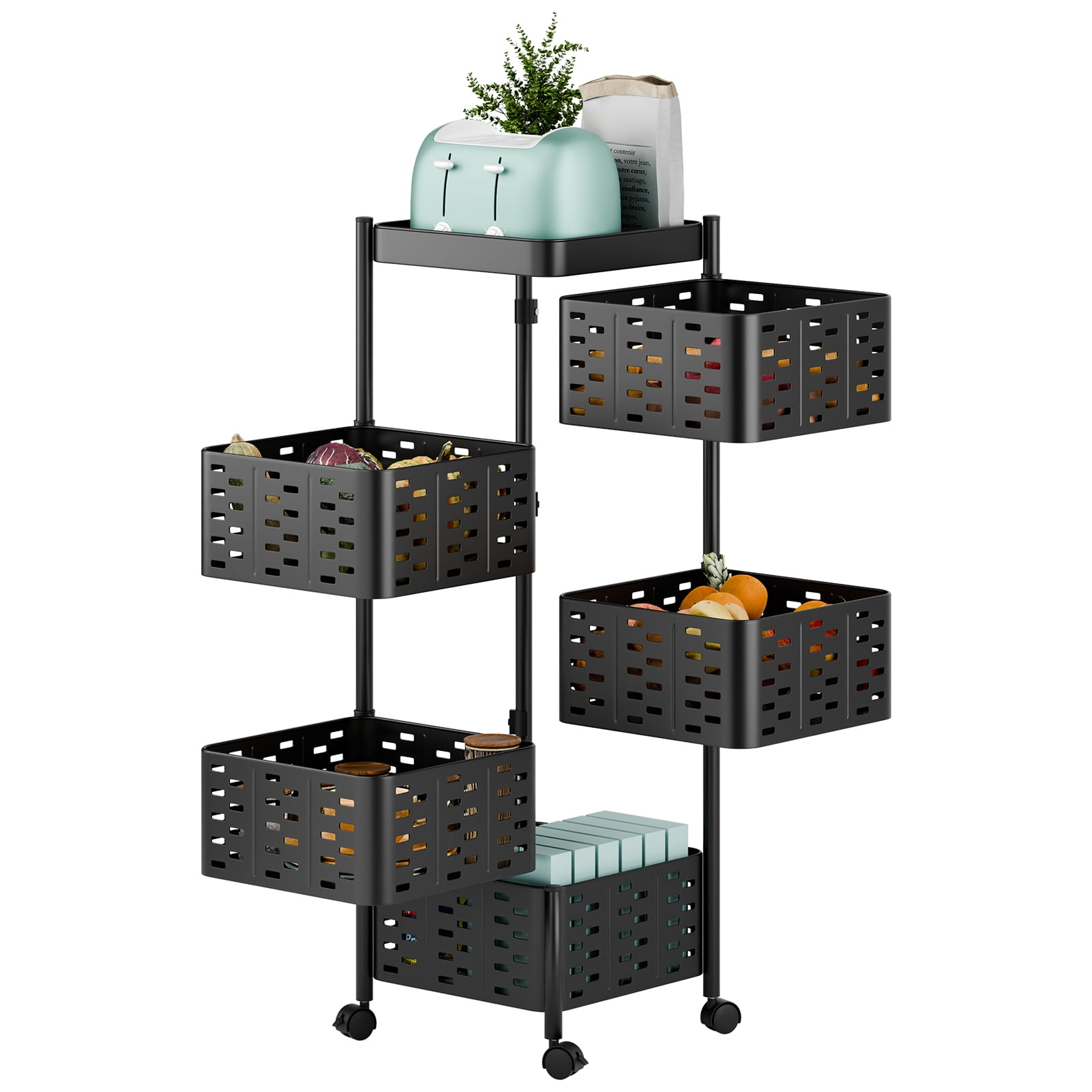 Nanly 5 Tiers Rotating Trolley, Square Kitchen Trolley, Rotating ...