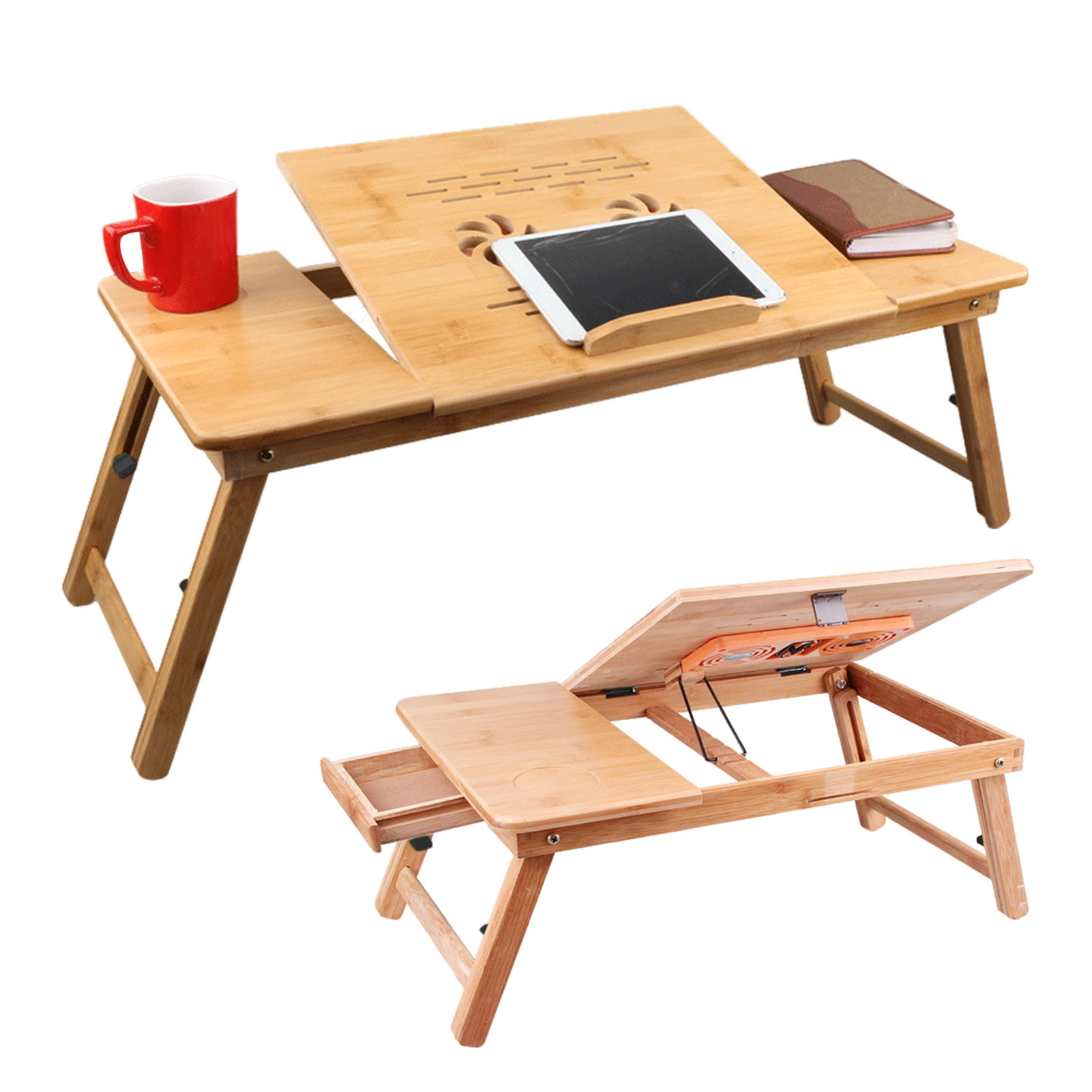 Nanly Bamboo Bed Table, Folding Laptop Desk with Tilting Top Drawer ...