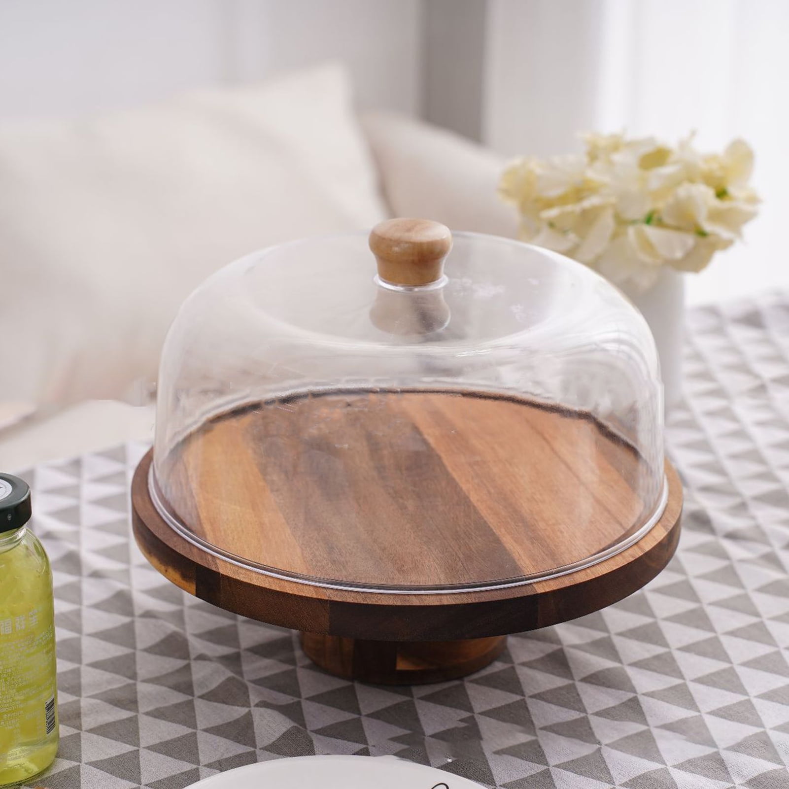 Nanly Cake Stand with Acrylic Dome Lid, 12-Inch Wooden Round Cake ...