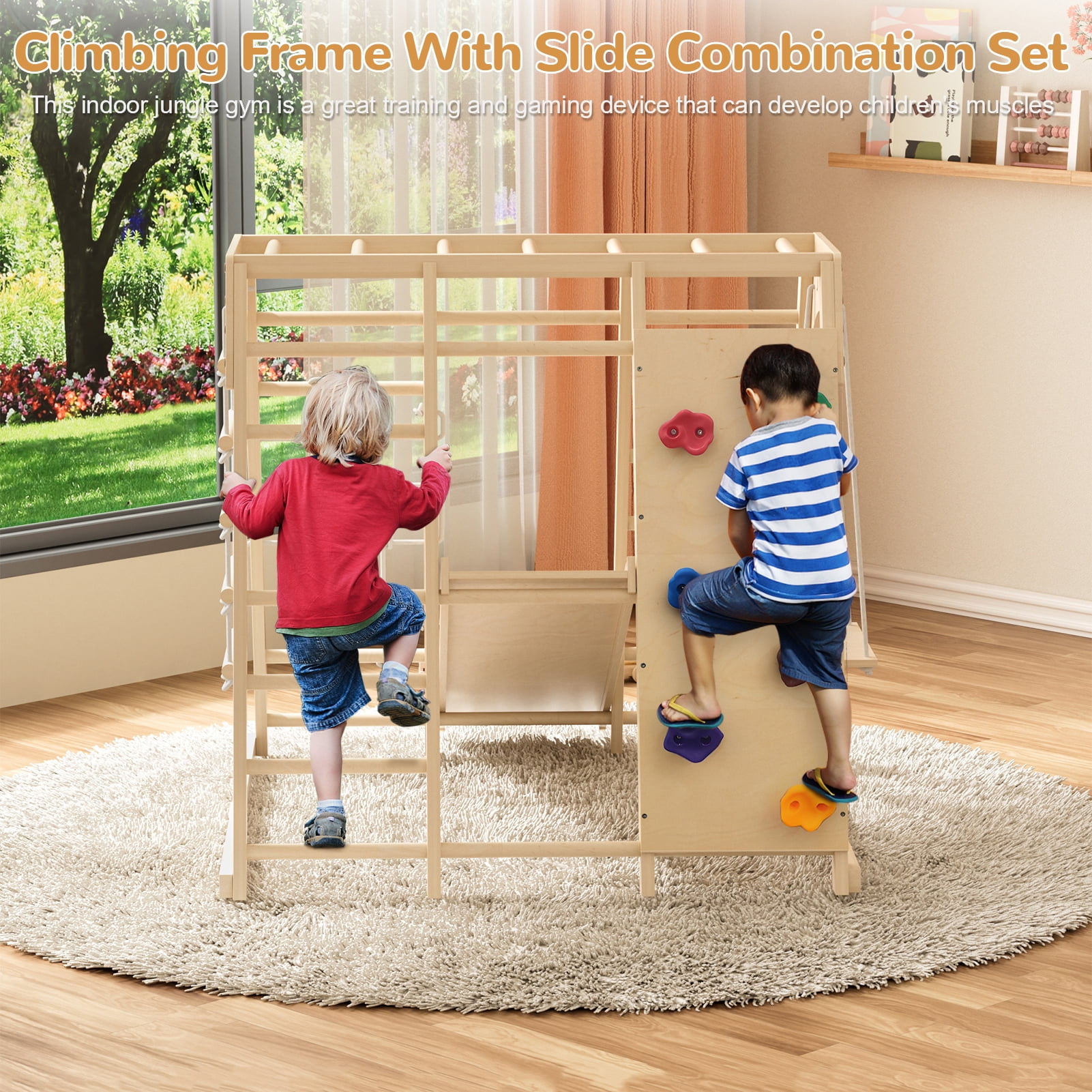 Nanly Climbing Toys for Toddlers, 9-in-1 Toddler Indoor Jungle Gym ...