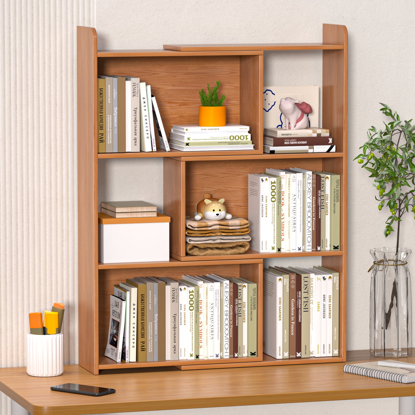 Nanly Desktop Bookshelf, 3-Tier Desktop Shelf Organizer Kids Expandable ...