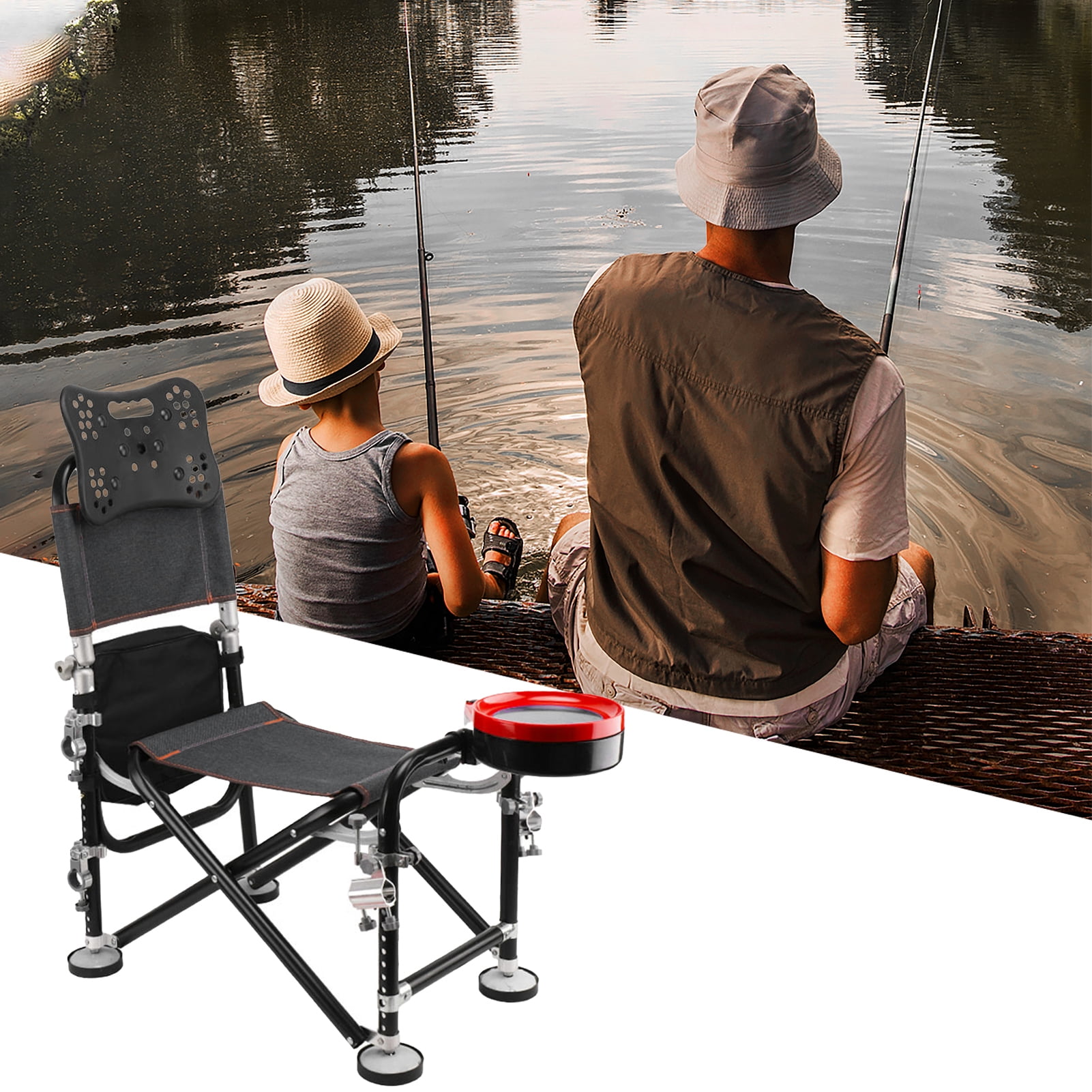 Nanly Fishing Chair with Backrest Rod Holder 13 Gear Rise Fall 21cm ...