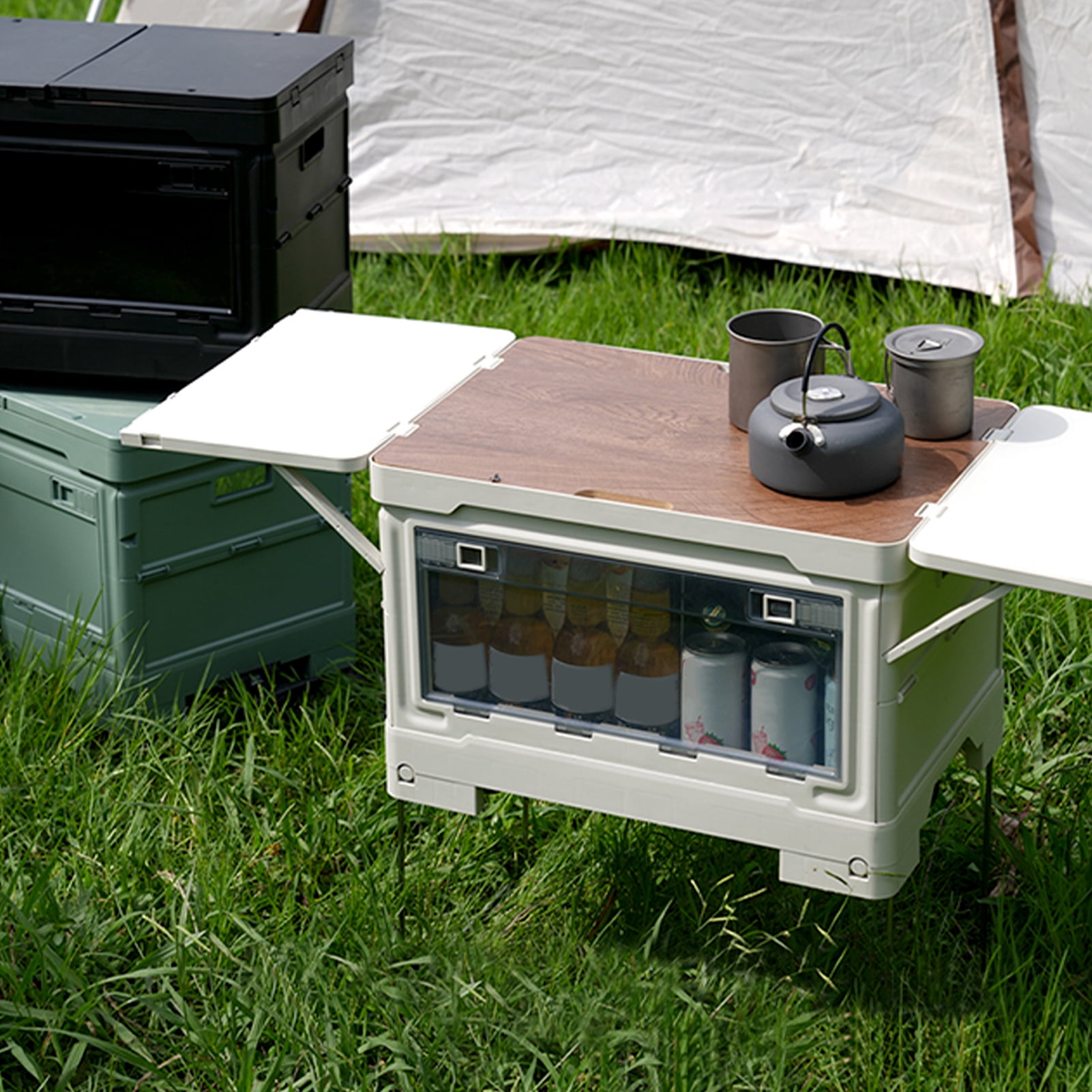 Nanly Folding Camping Table Storage Box with Wheels 3 in 1 Compact Camp ...