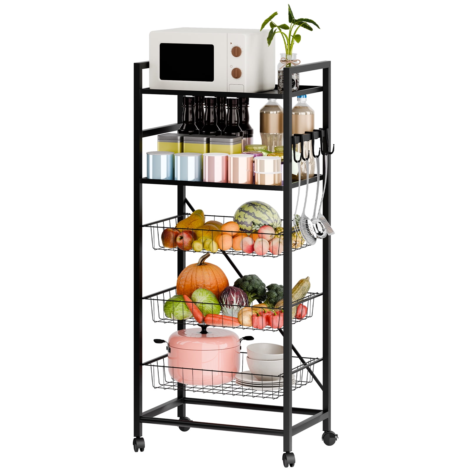Nanly Fruit Vegetable Storage Baskets with Wheels, 5 Tier Stackable ...