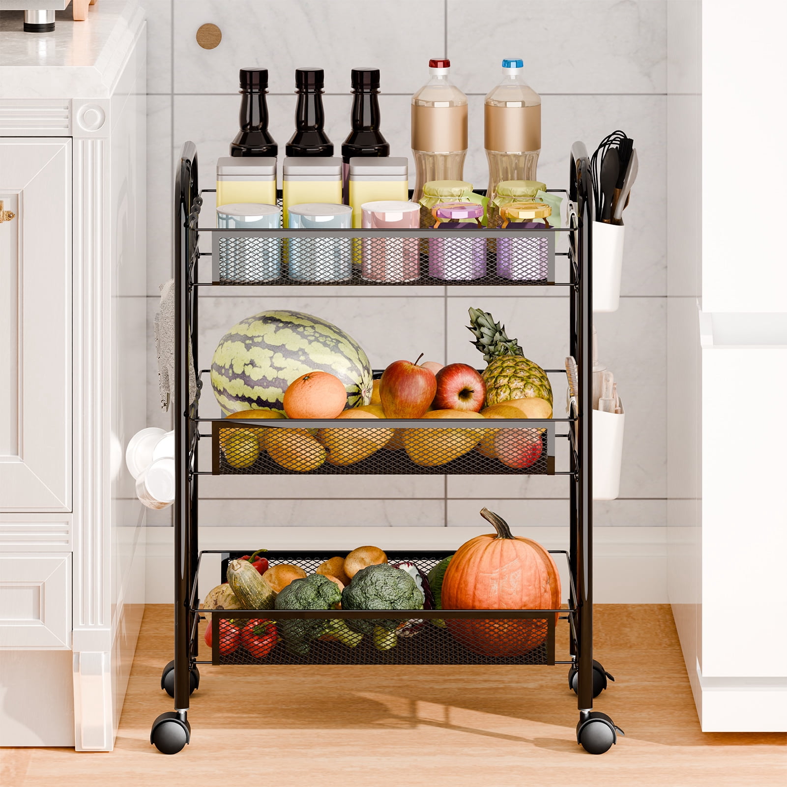 Nanly Fruits Vegetables Storage Basket, 3-Tier Carbon Steel Kitchen ...