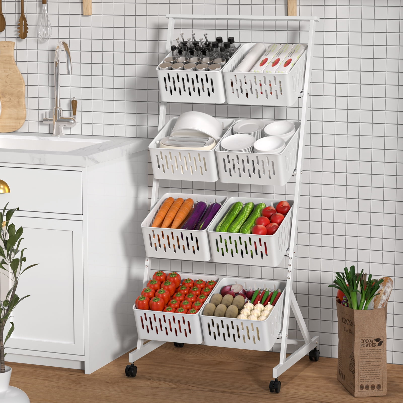 Nanly Fruits Vegetables Storage Basket, 4-Tier Carbon Steel Kitchen ...