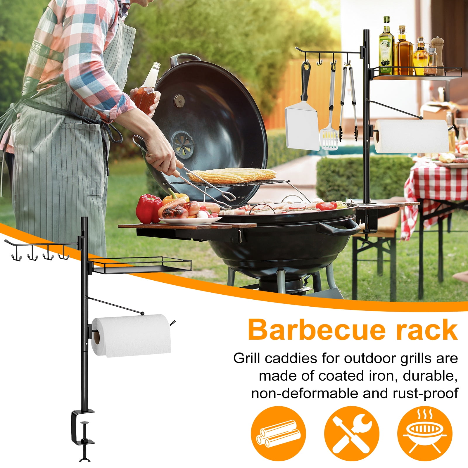 Nanly Grill Accessory Organizer Caddy, BBQ Utensil Holder with Paper ...