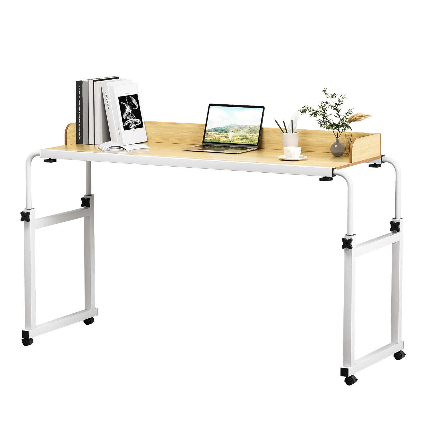 Nanly Height Adjustable Overbed Table with Wheels, Rolling Over-the-Bed Laptop Desk with Raised ...