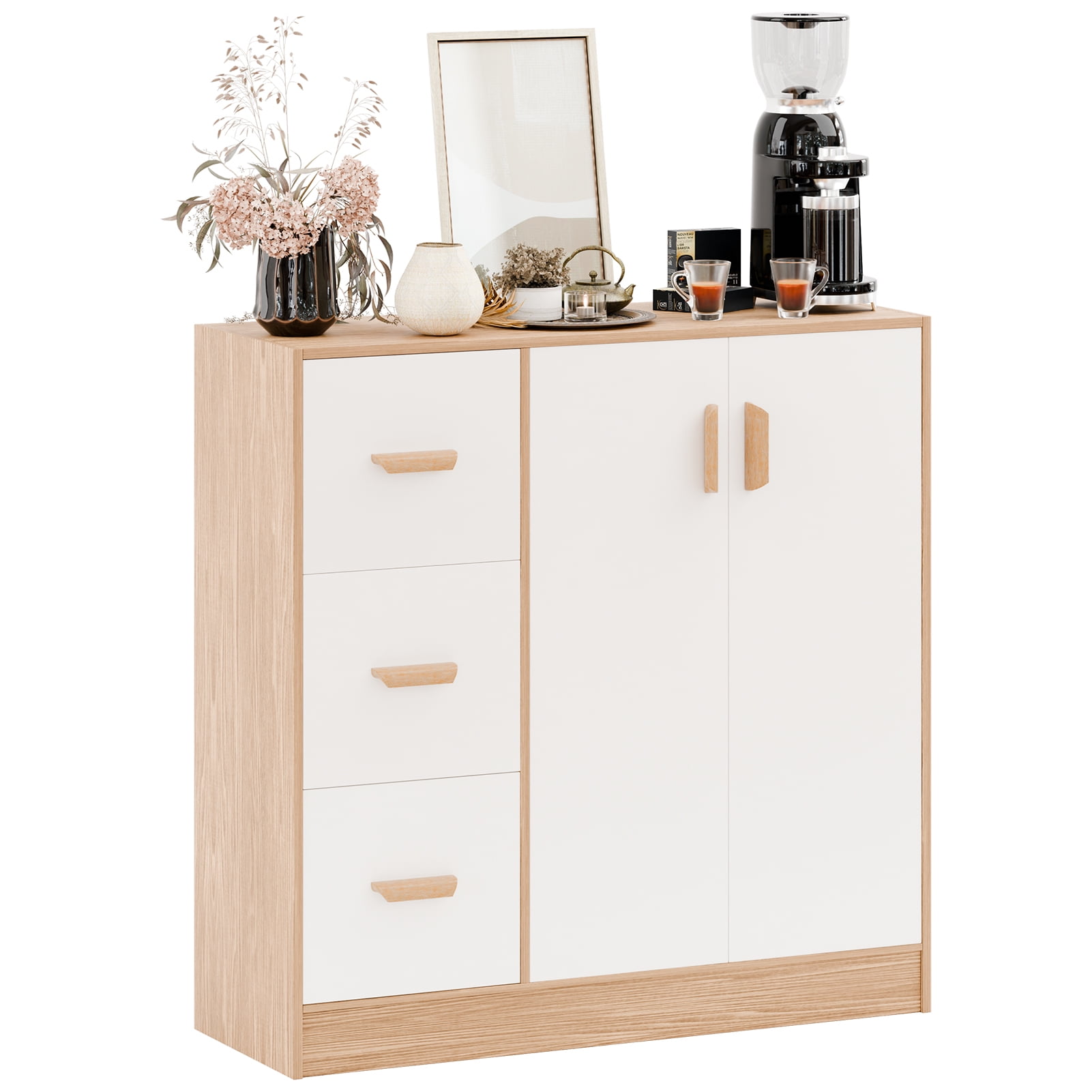 Nanly Kitchen Pantry Cabinet, Kitchen Storage Sideboard with 3 Drawers ...