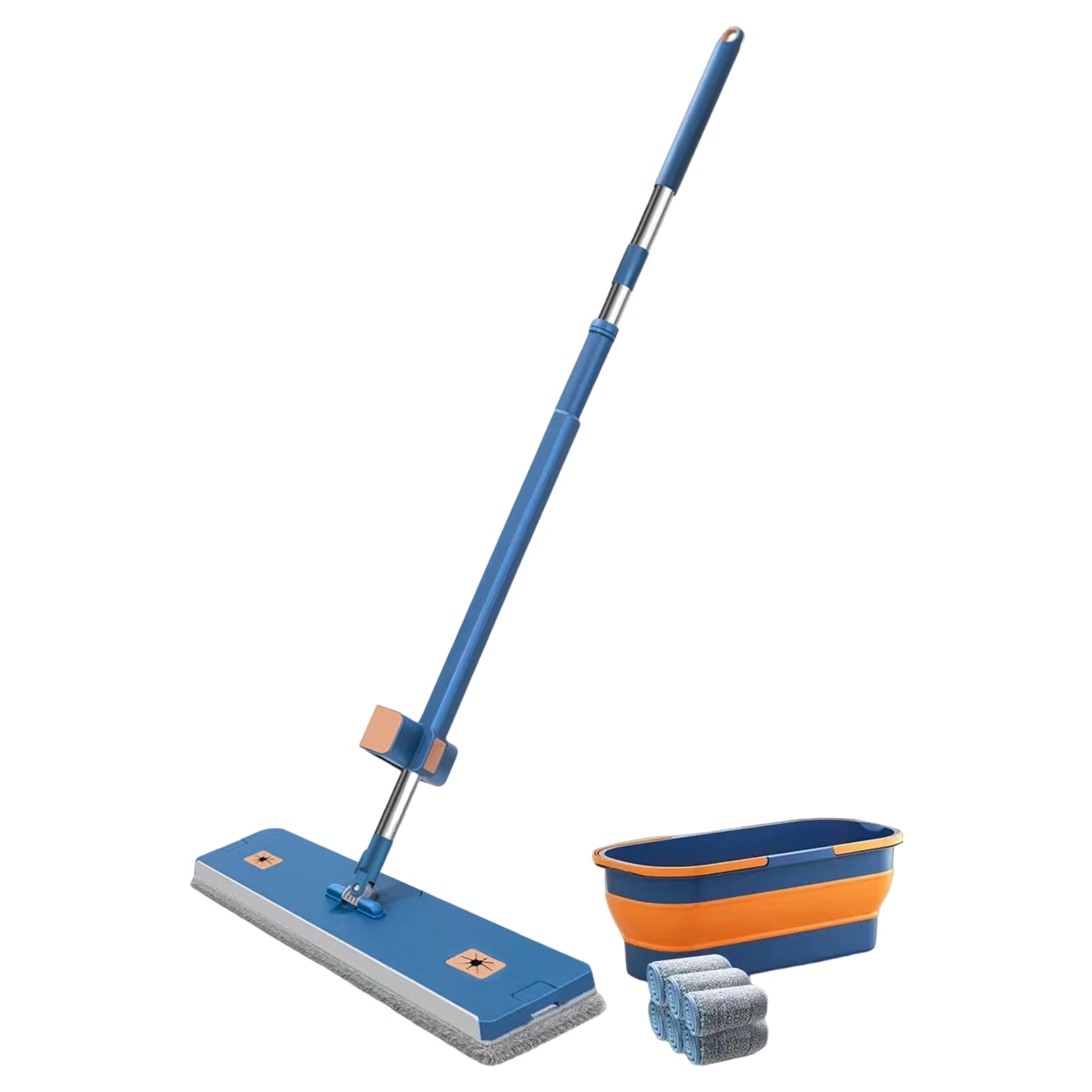 Nanly Large Flat Mop with 6 Microfiber Pads and 1 Folding Bucket ...