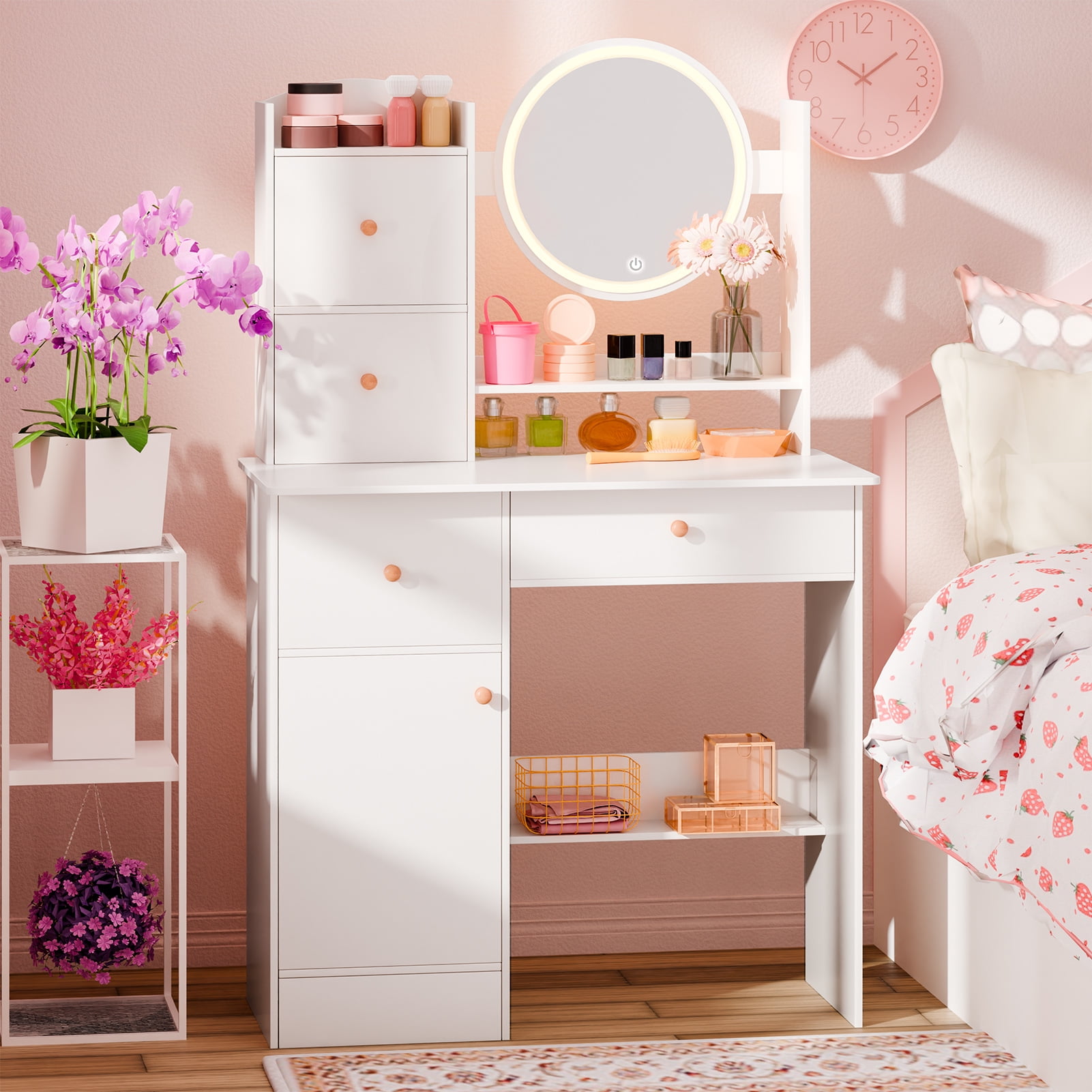 Nanly Makeup Vanity Desk with LED Lighted Mirror, 31.5 Inch Vanity ...