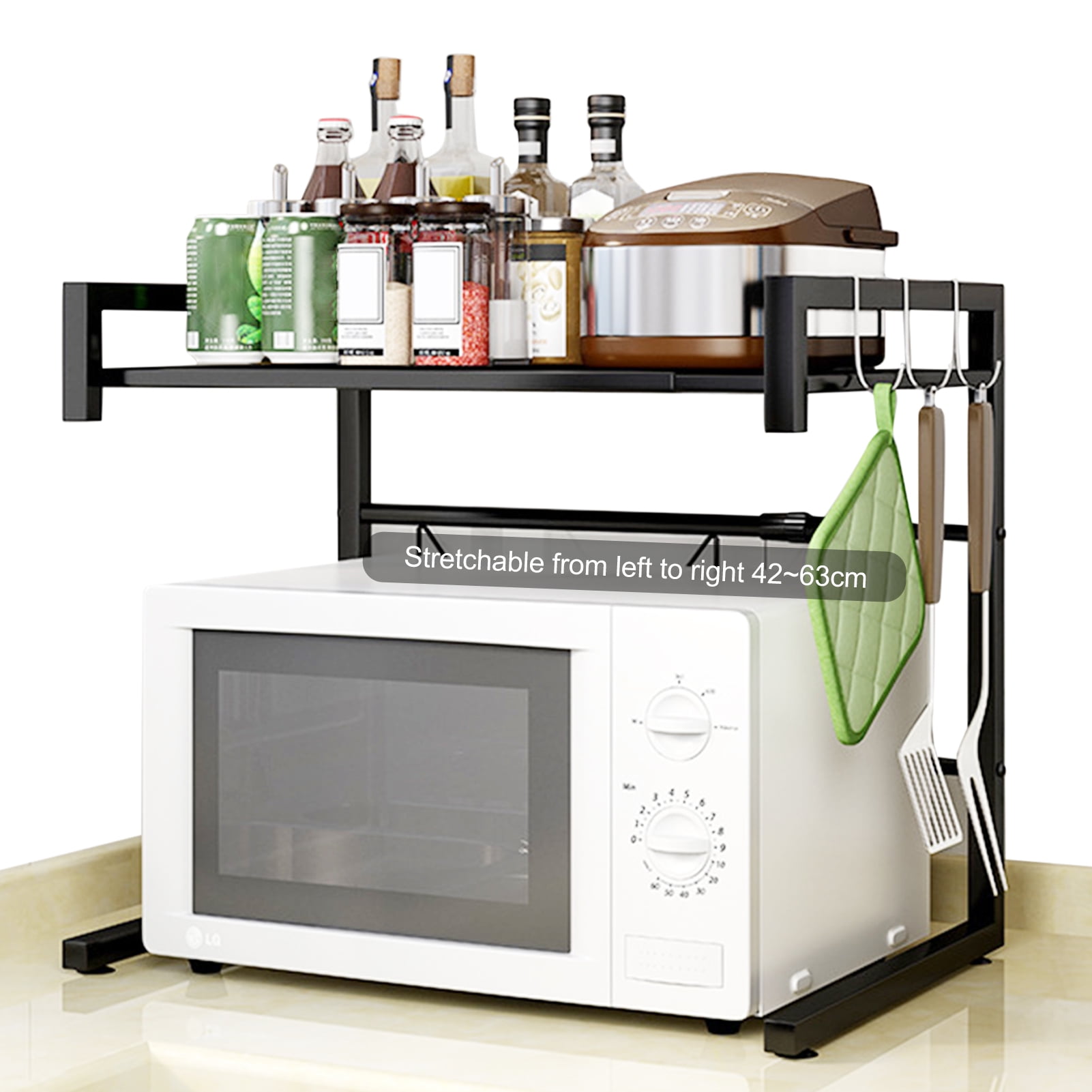 Nanly Microwave Oven Rack, Expandable Length Microwave Stand 2 Tiers ...