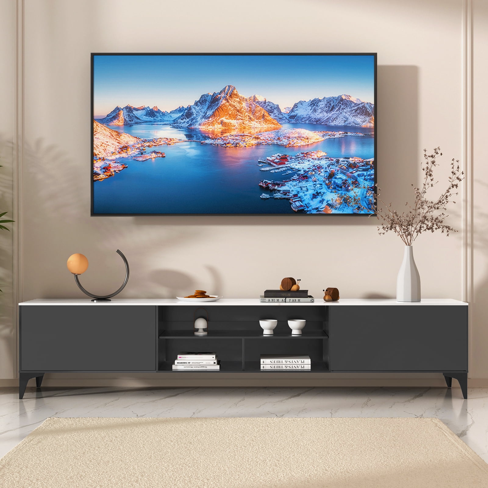 Nanly Modern TV Stand, Media Entertainment Center TV Console with 2 ...