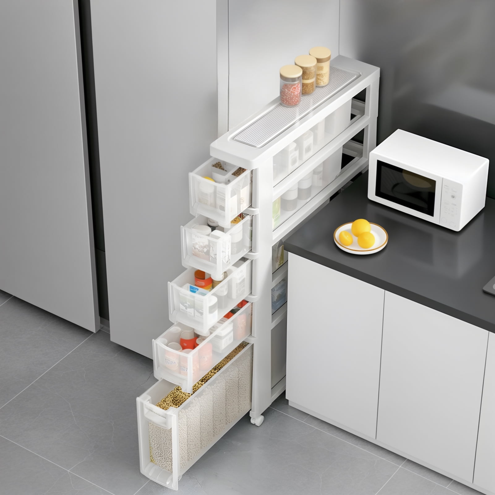 Nanly Narrow Slim Rolling Storage Cart and Organizer, 5-Tier Kitchen ...