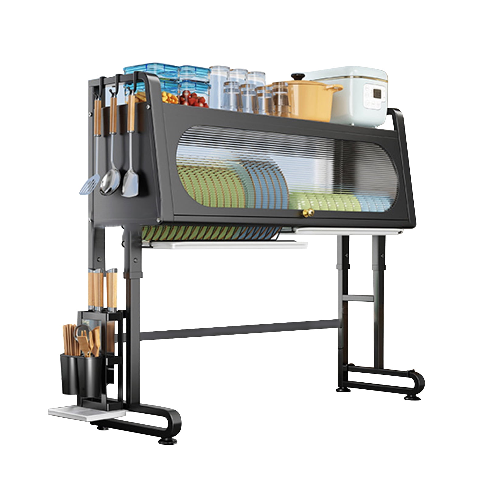 Nanly Over-Sink Dish Drying Rack with Cover, Height Adjustable Bowl ...