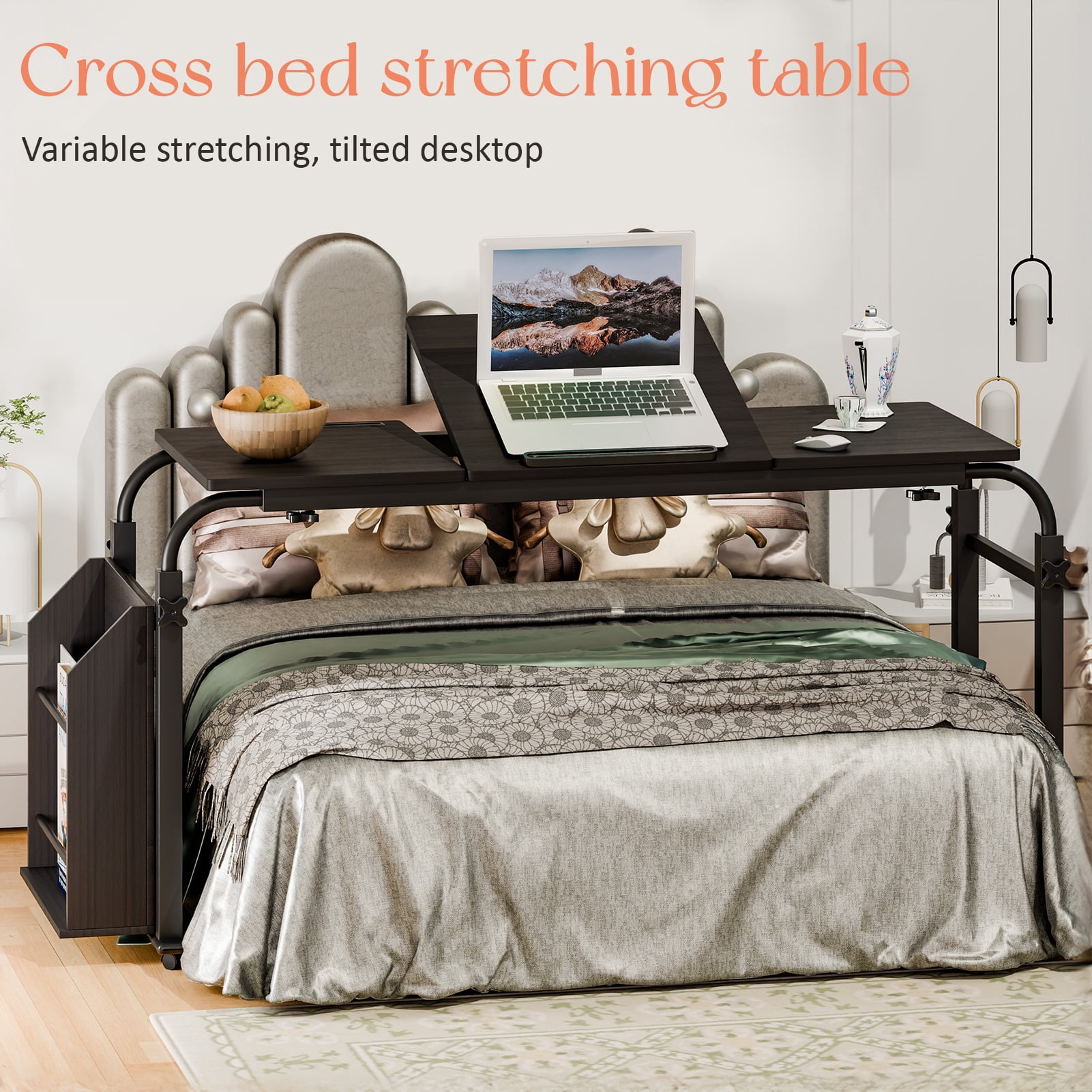 Nanly Overbed Bedside Desk, Mobile Rolling Laptop Stand Tilting Overbed Table with Wheels ...