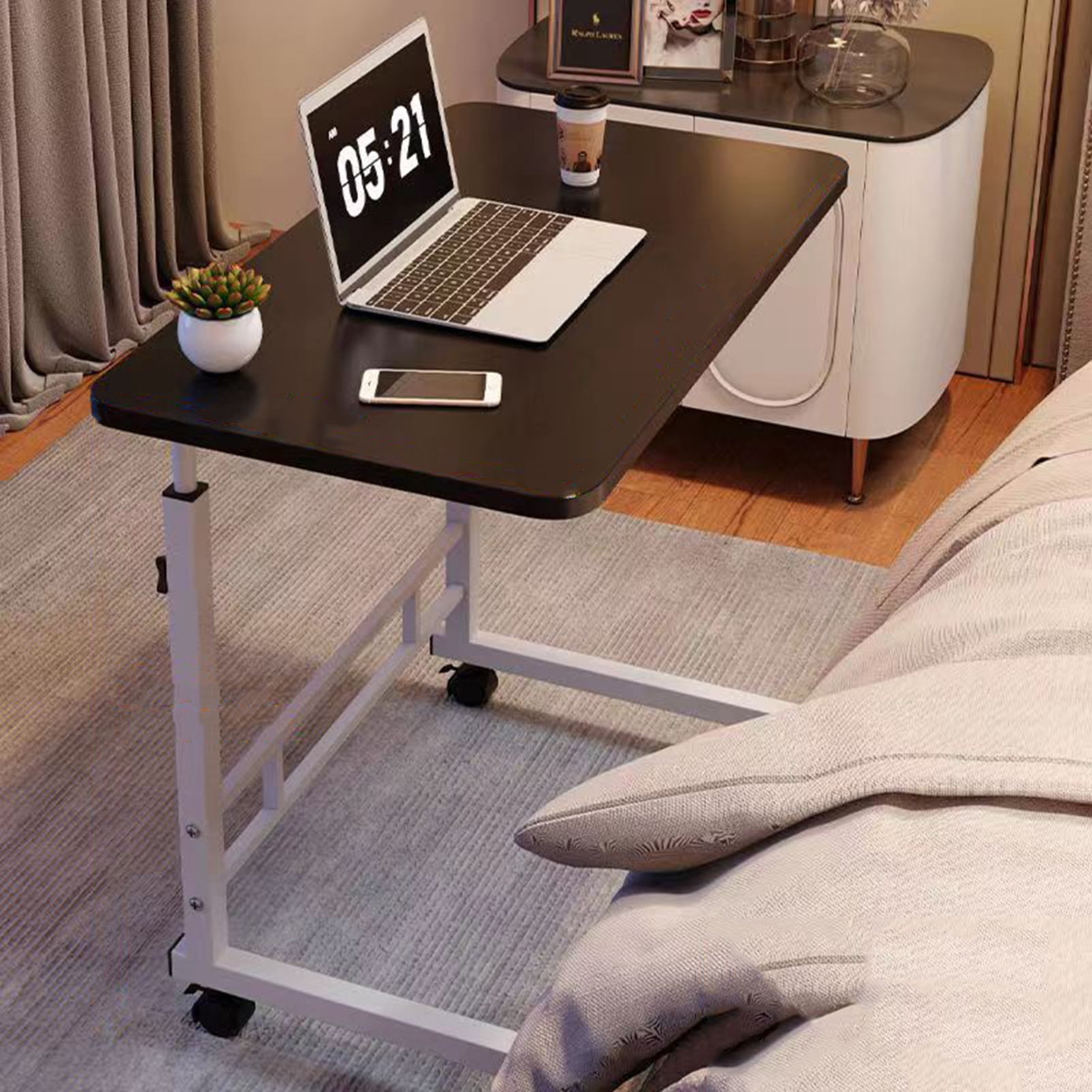 Nanly Overbed Table with Wheels, Rolling Bedside Table Adjustable ...