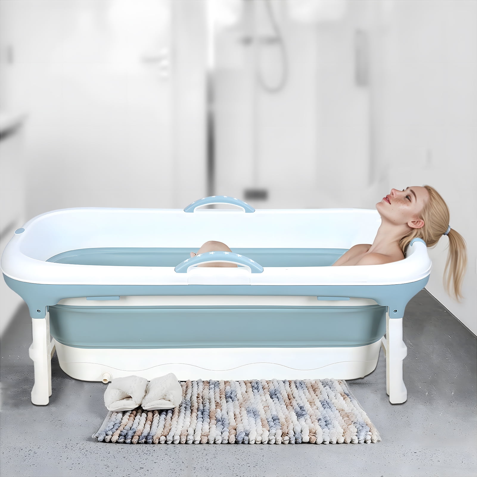 Nanly Portable Bathtub, Foldable Bathtub with Storage Basket 46 Inch ...