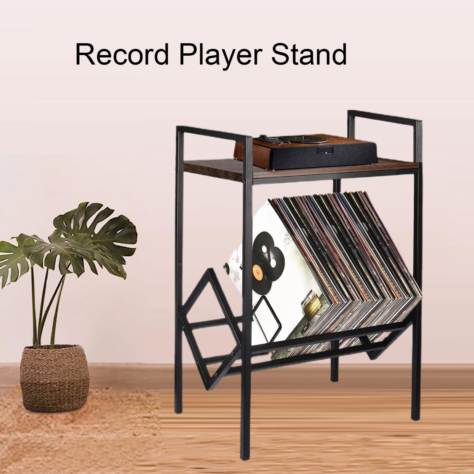 Nanly Record Player Stand with Storage Up to 80 Albums, Double Layers ...