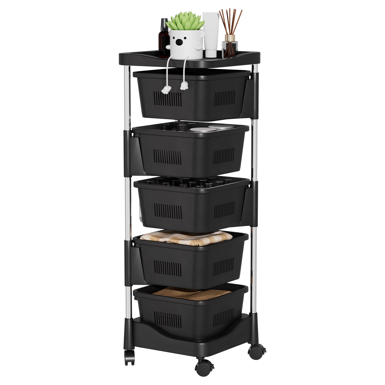 Nanly Rotating Fruit Basket, 5-Tier Plastic Kitchen Storage Rack Shelf ...