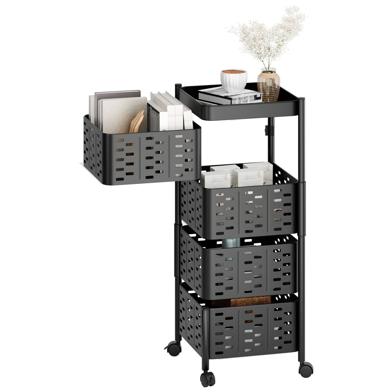 Nanly Rotating Kitchen Storage Rack, 4-Tier Square Metal Storage Basket ...