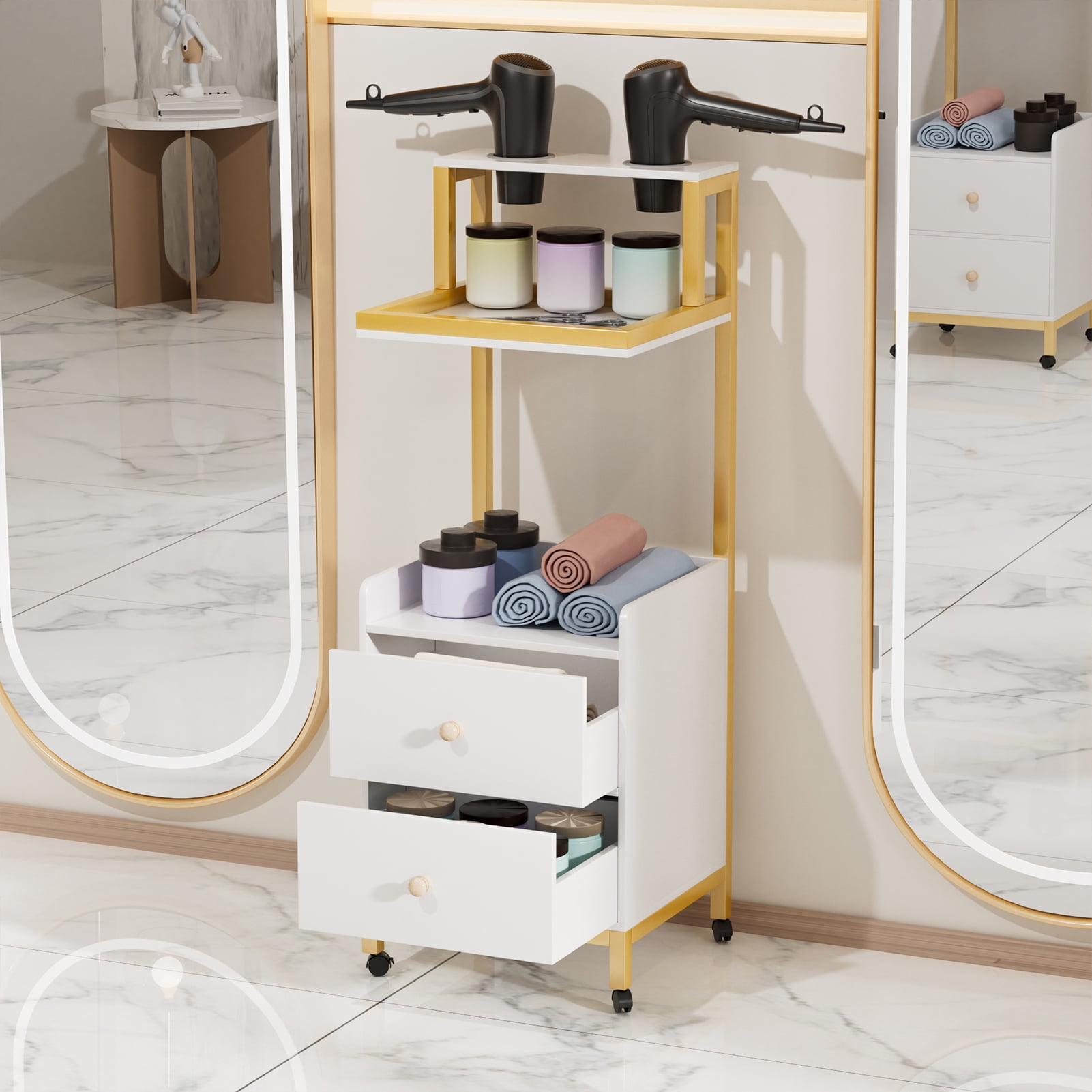 Nanly Salon Trolley Cart with 2 Drawers, Rolling Hair Salon Cart with 4 ...