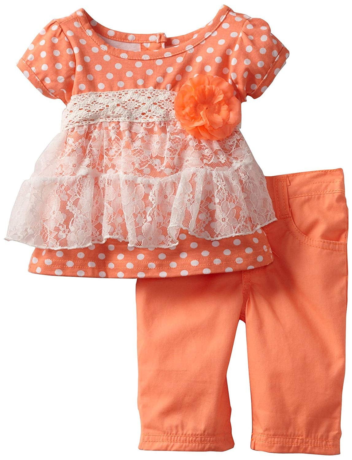 Nannette Girls' 2 6X 2 Piece Lace Pant Set, Open Orange, 18 Months ...