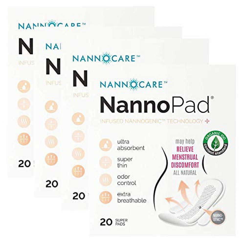 NannoPad Super (4-Pack, 80 Pads) - Thin & Absorbent Overnight Pads With ...