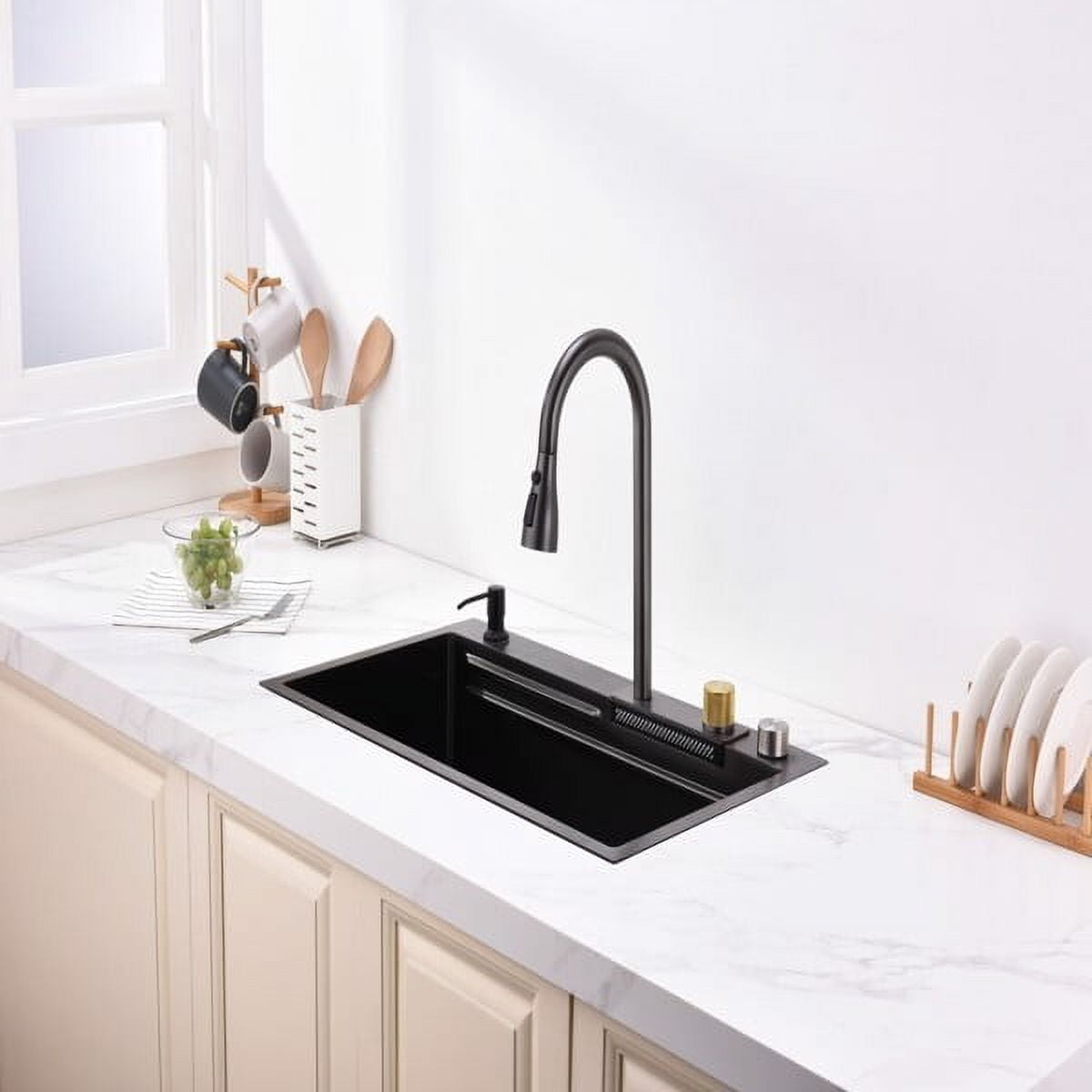 Nano 304 stainless steel Flying Rain Waterfall bowl sink, large single ...