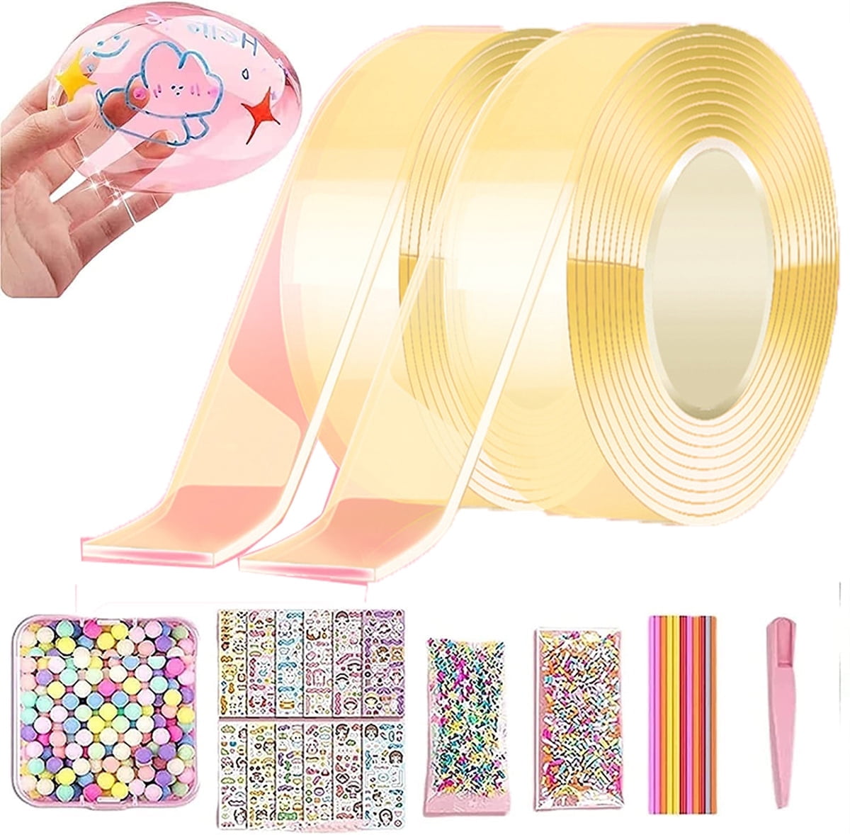 Nano Bubble Tape Kit with 10 Pcs Straws,2 Pack Double Sided Nano Tape ...