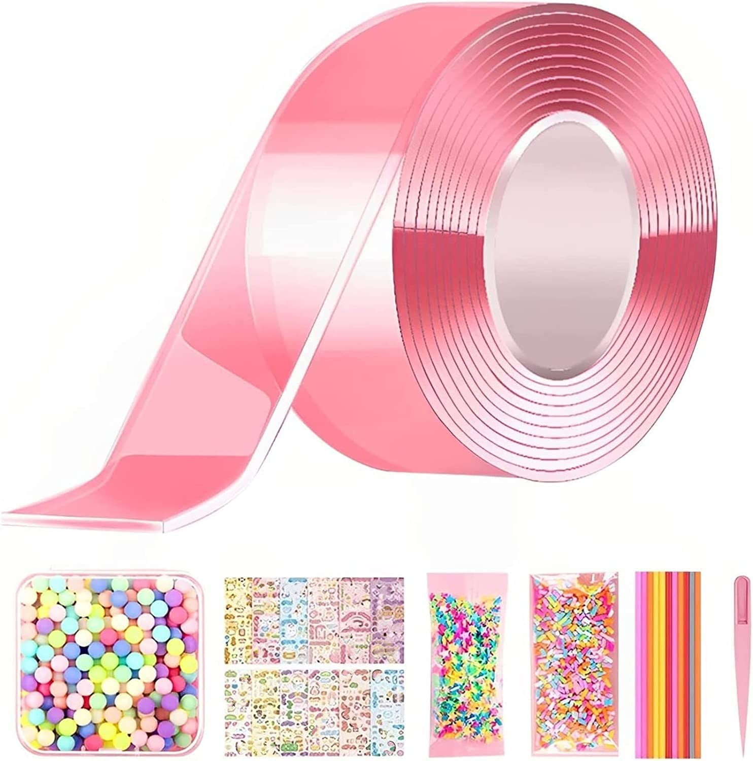 Nano Bubble Tape Kit with 10 Pcs Straws, Double Sided Nano Tape Elastic ...