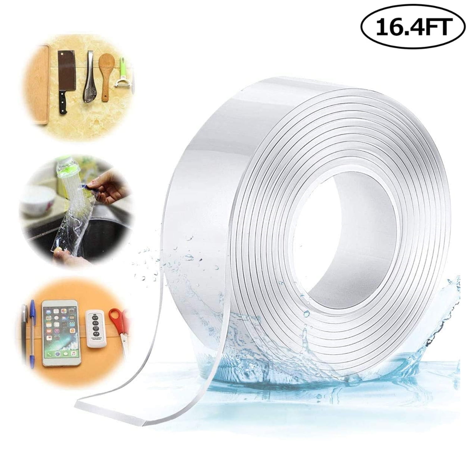 Nano Double Sided Tape, (16.5FT/5M) Multipurpose Removable Washable Gel Grip Tape, Reusable ...