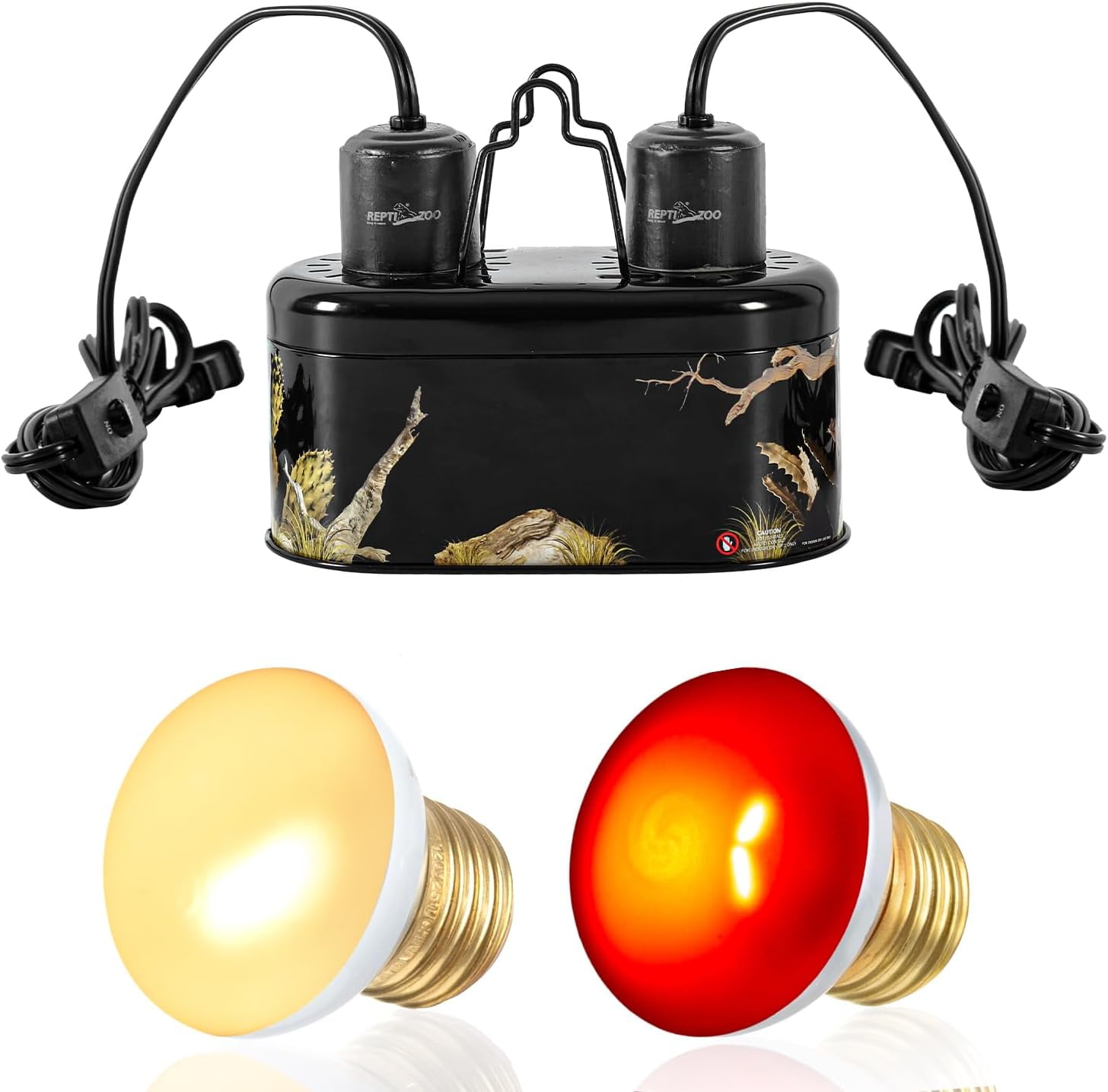 Nano Dual Dome Reptile Light Fixture and 25W Reptile Heat Lamp Combo Pack, Mini Daylight Basking ...