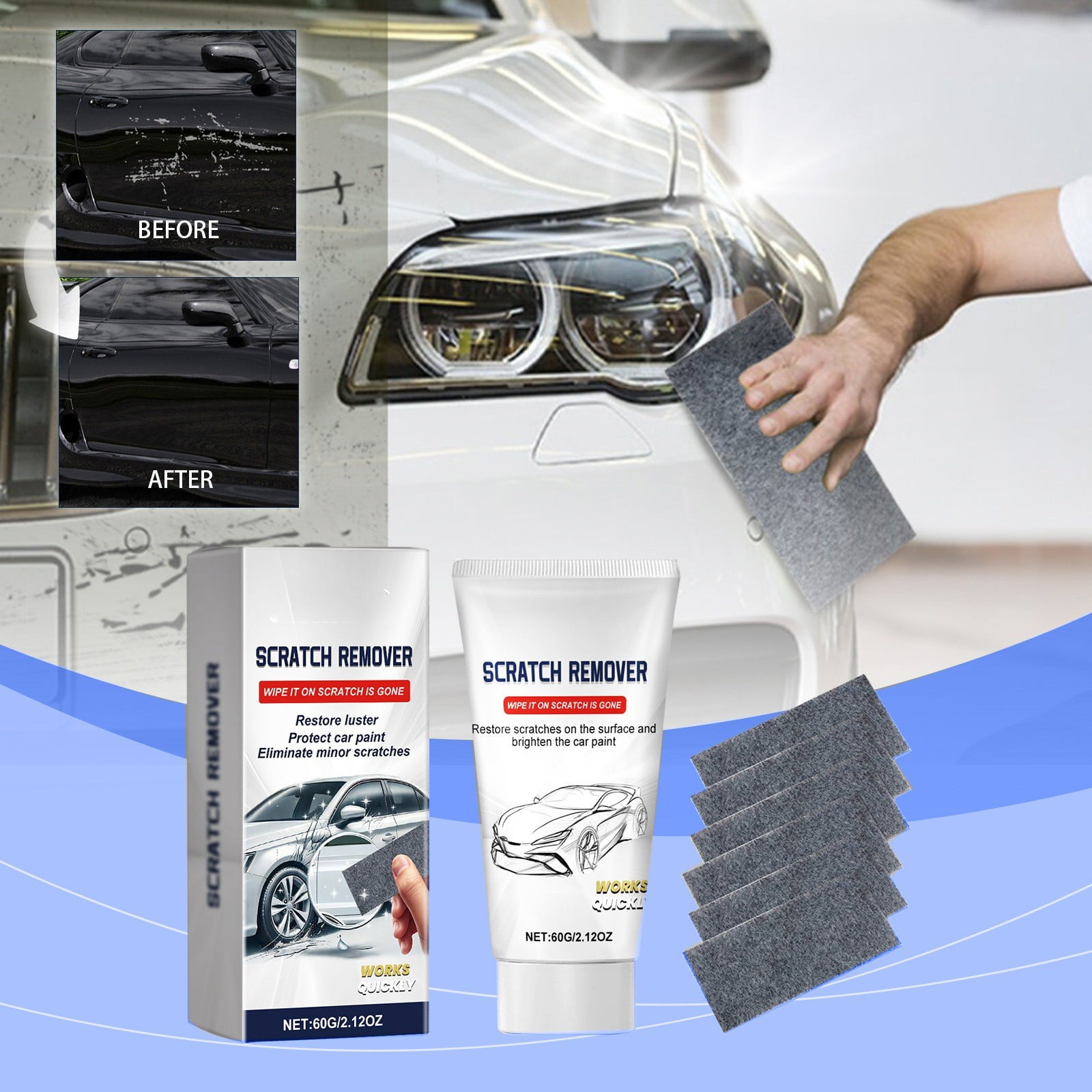 Nano Flash Cloth Car Scratch Removal Kit Paint Scratch & Agent 60ml ...
