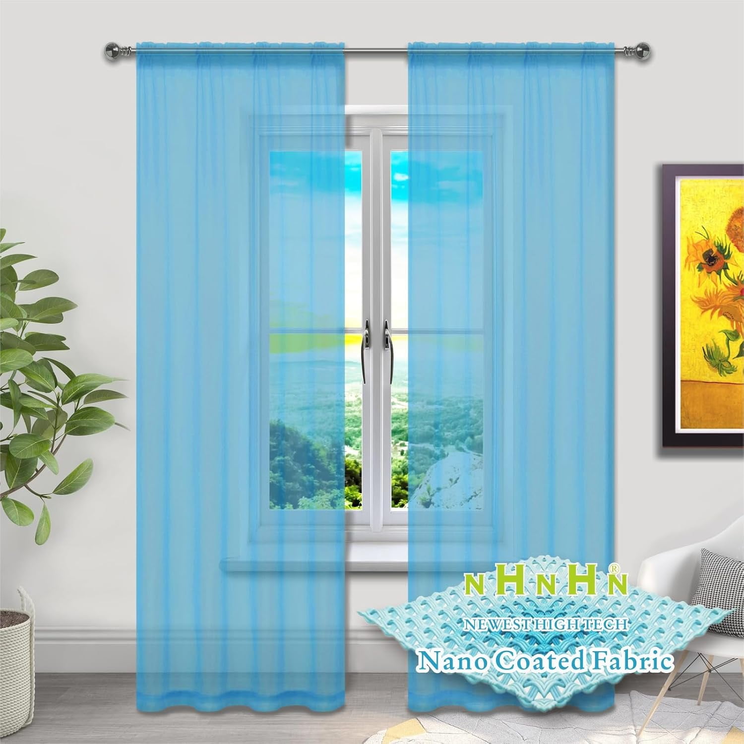 Nano Material Coated Sheer Curtains 84 Inches Long, Rod Pocket Window ...