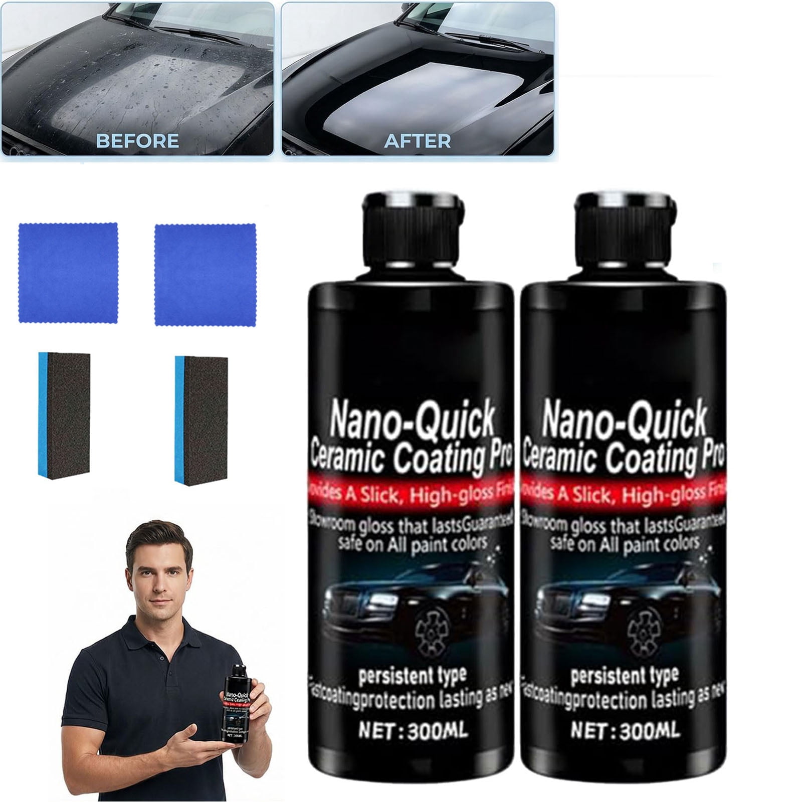 Nano-Quick Ceramic Coating Pro for Automobiles, 300ml Nano Quick Coat ...
