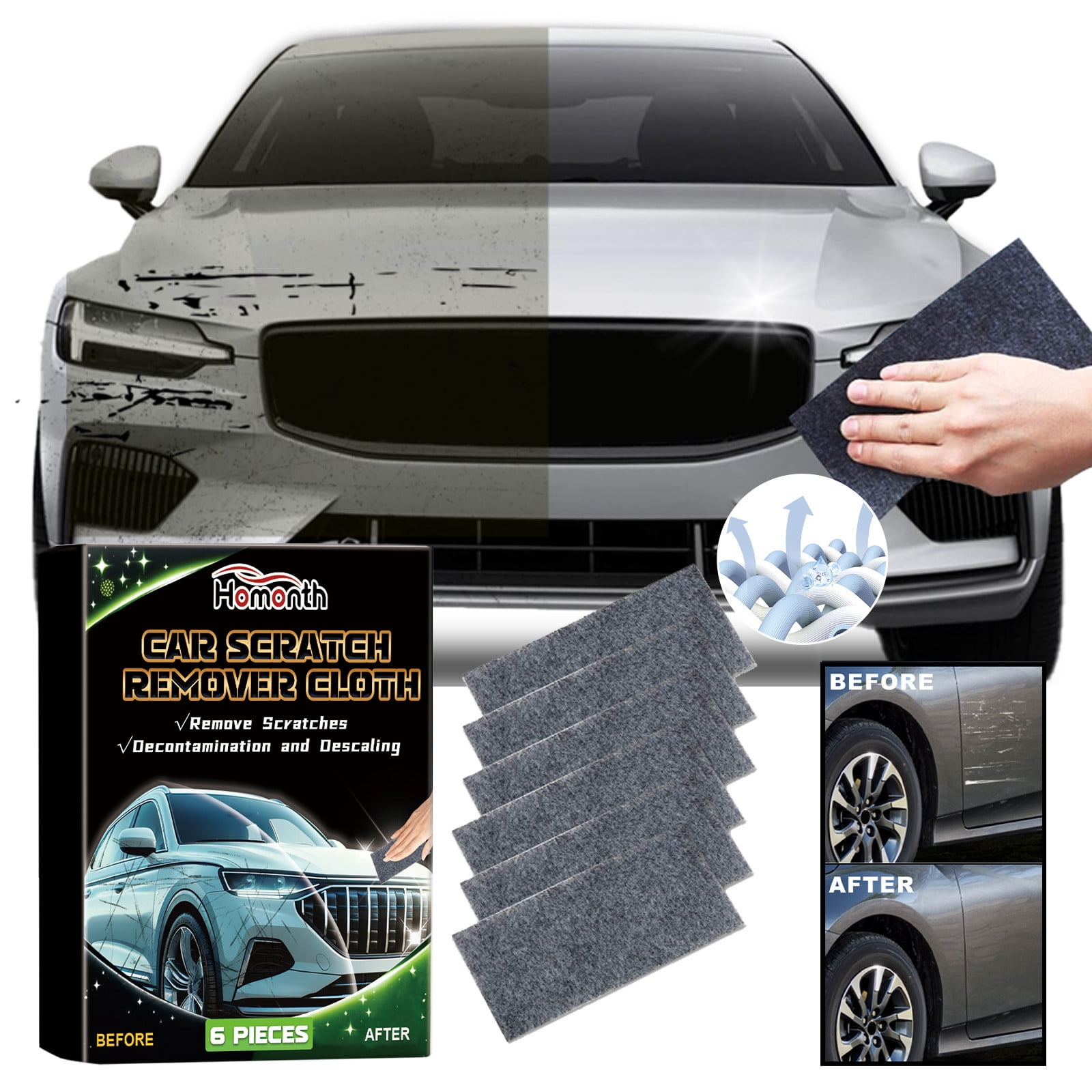 Nano Sparkle Cloth Car Scratch Remover, 6 Pack Car Scratch Cloth ...