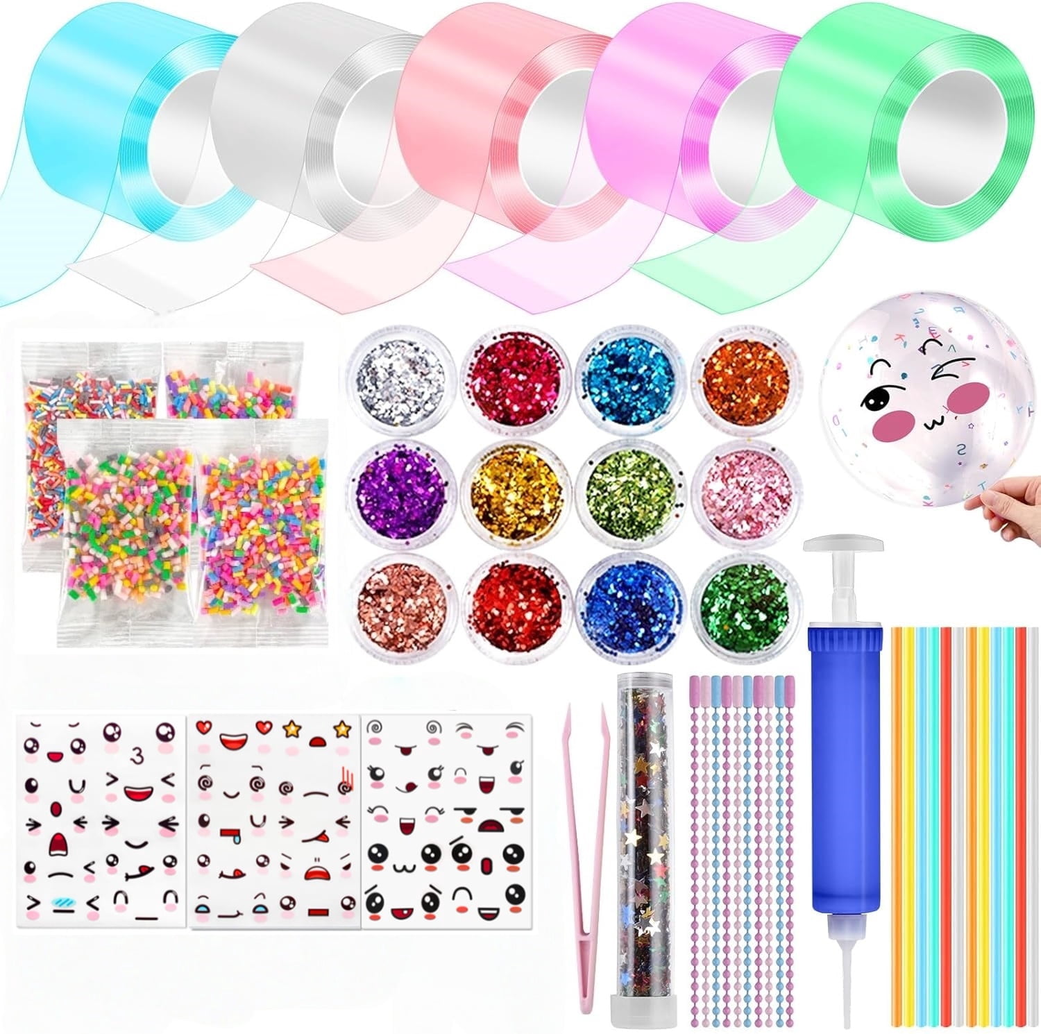 WHYHXFPT Nano Tape Bubble Kit, 5 Pcs, 1m/3.28 ft Rolls, Glitter, Clay ...