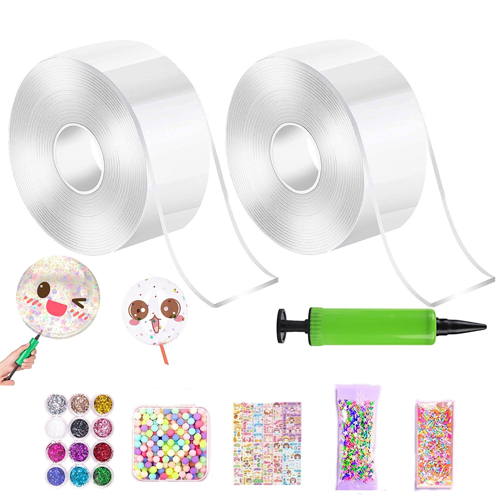 Nano Tape Bubbles Kit 2 Rolls of Clear Nano Glue + 1 Balloon Inflator ...