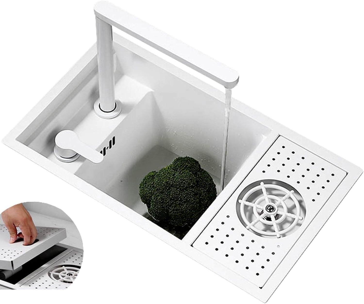 Nano White Hidden Mini Bar/Cafe/RV/balcony Sink with Up and Down Faucet ...