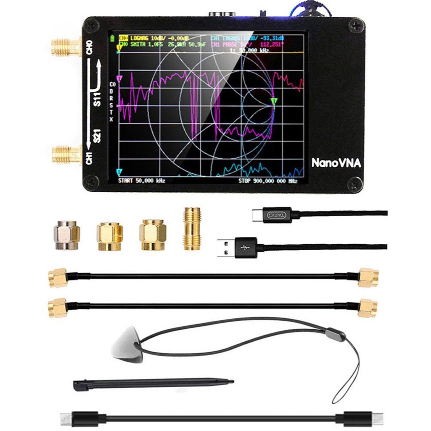 NanoVNA-H Network Antenna Analyzer Power Display Low Noise Touch Screen ...