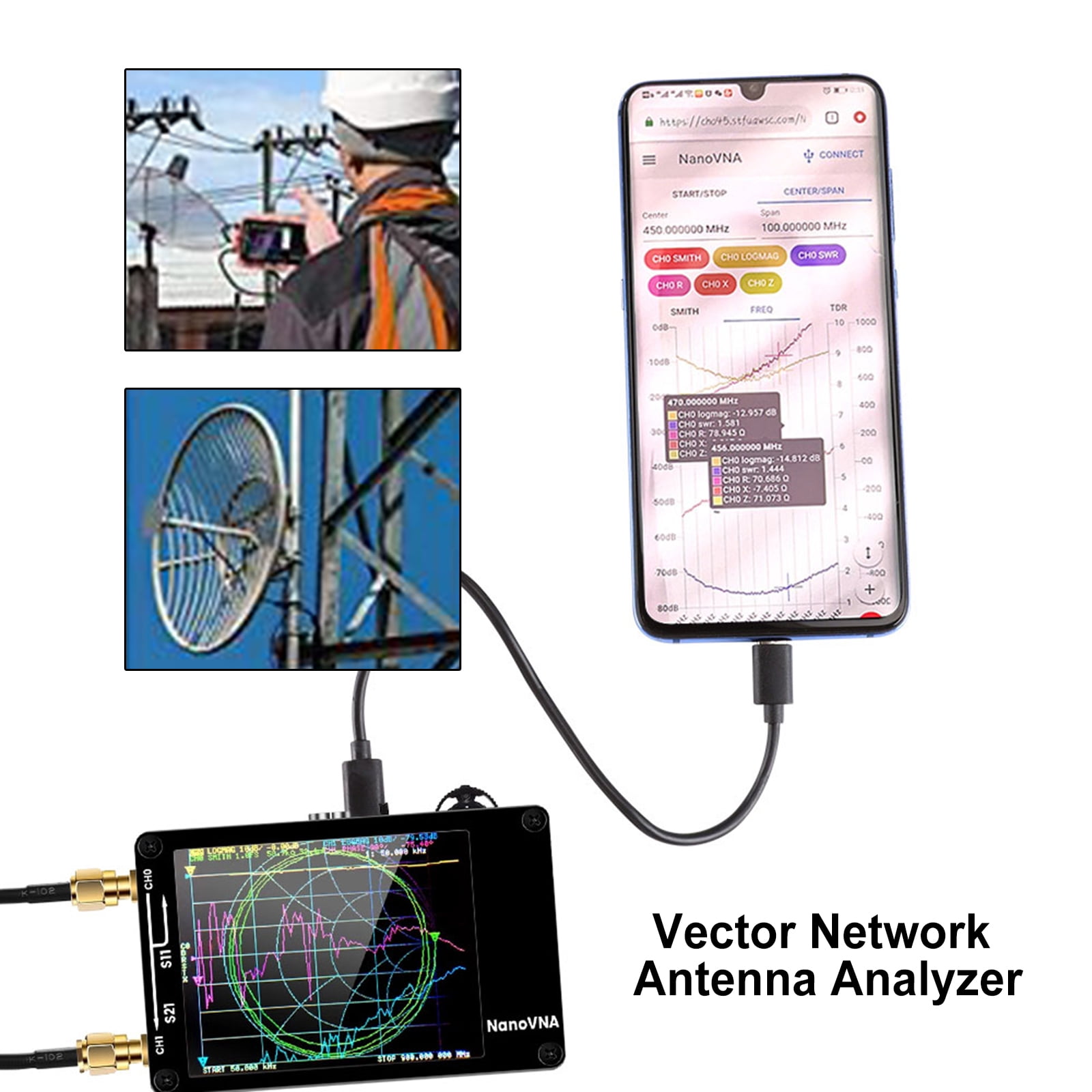 NanoVNA-H Vector Network Antenna Analyzer 50KHz-1.5GHz MF HF VHF UHF ...