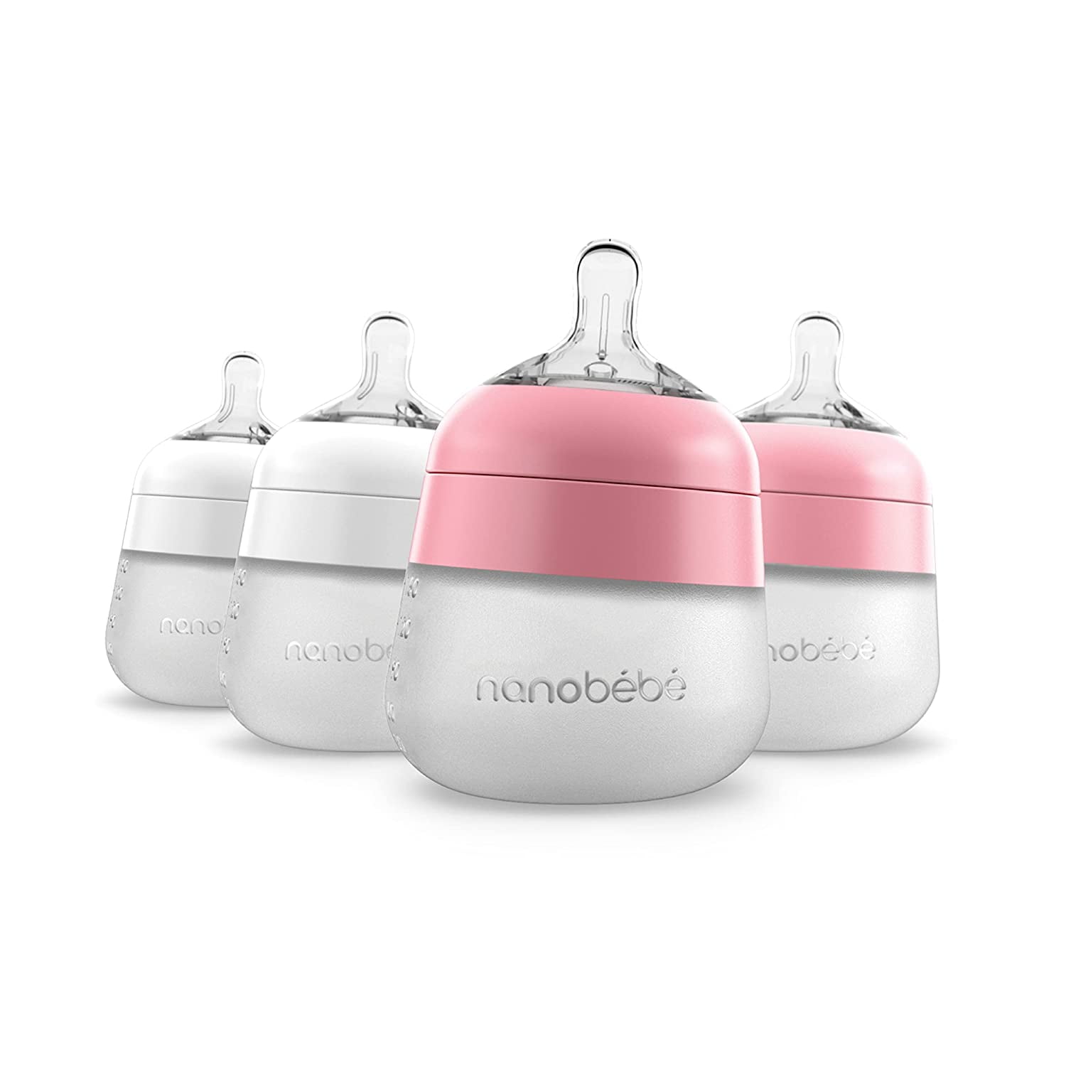 Nanobebe Flexy Silicone Baby Bottle 4-Pack, Anti-Colic, 5oz, Pink/White ...